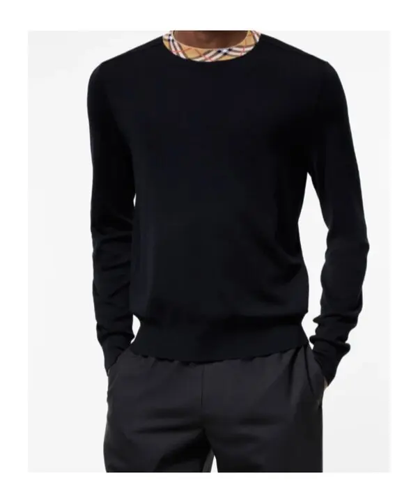 Burberry Check-trim Wool Sweater - Navy