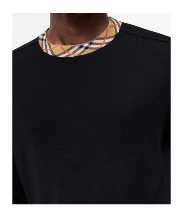 Burberry Check-trim Wool Sweater - Navy