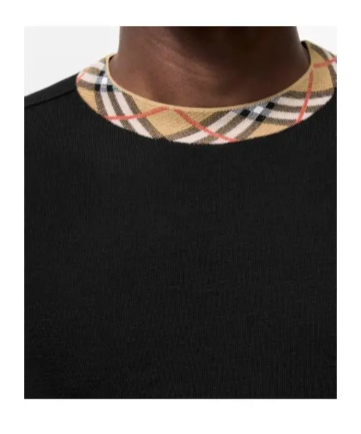 Burberry Crew Neck Wool Sweater With House Check Trim - Black