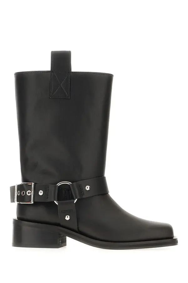 GANNI Black Leather Buckled Boots - Multicolor