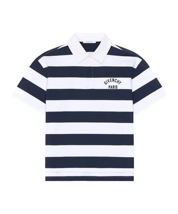 Givenchy Paris Logo Embroidered Striped Polo Shirt - White/navy