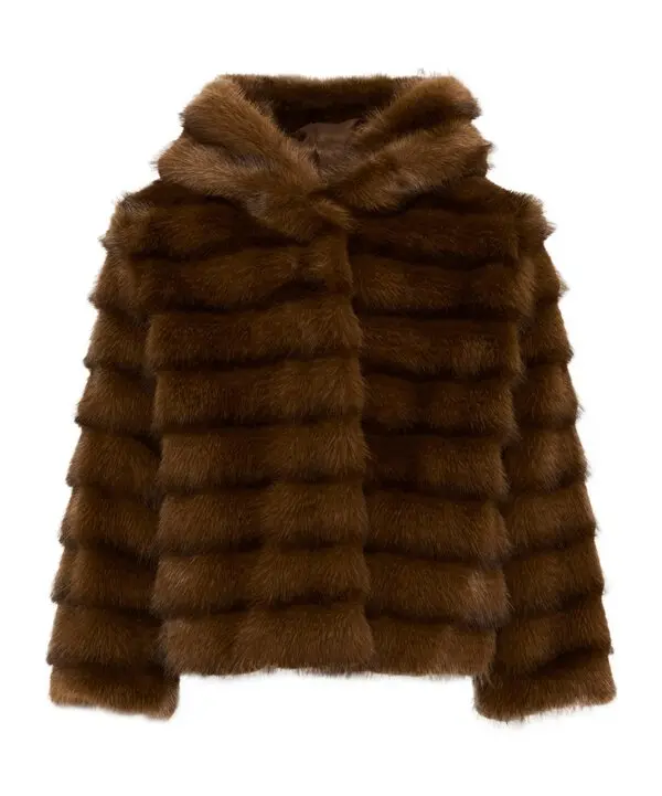 Monnalisa Faux-fur Hooded Jacket - Brown
