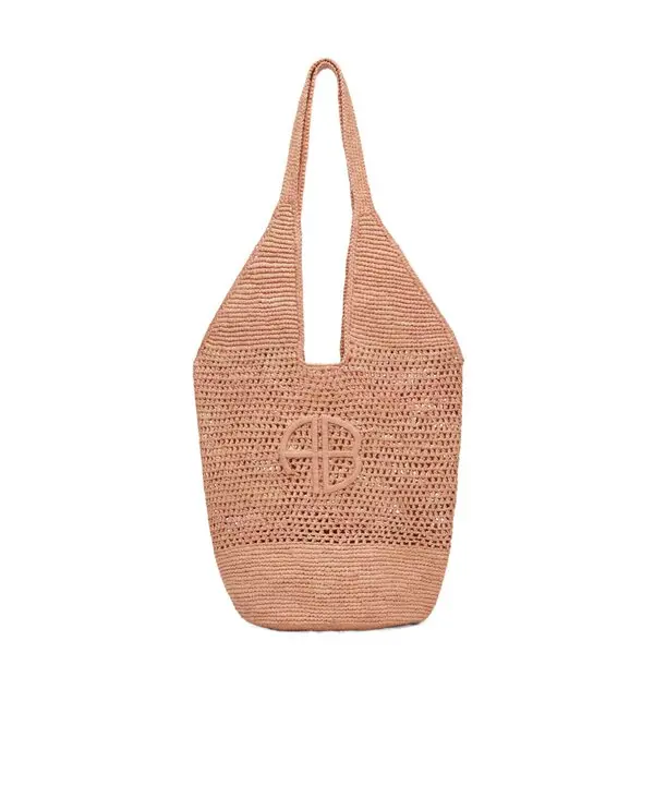 ANINE BING Leah Logo Raffia Shoulder Bag