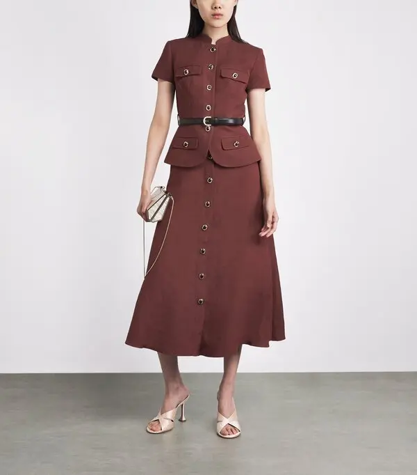 SELF-PORTRAIT Peplum-waist Midi Shirt Dress