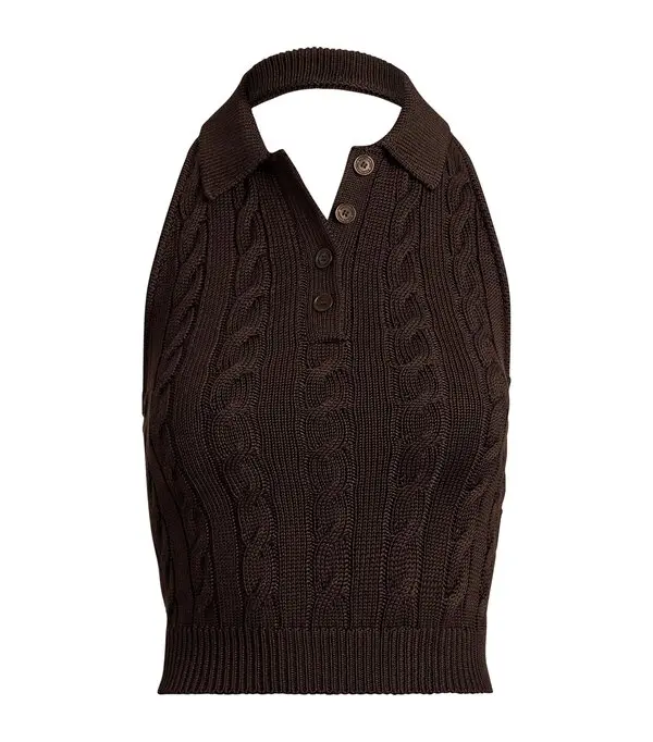 Ralph Lauren Silk-blend Cable-knit Halterneck Polo Sweater - Blue