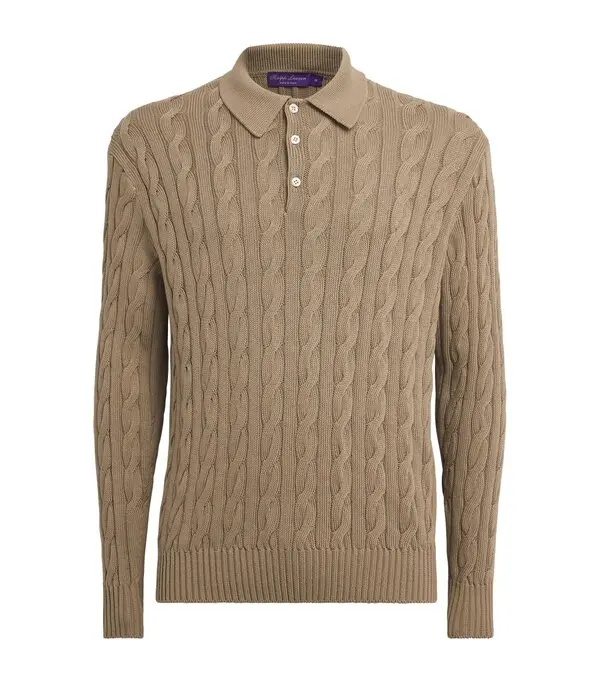 Ralph Lauren Purple Label Silk-cotton Cable-knit Polo Shirt