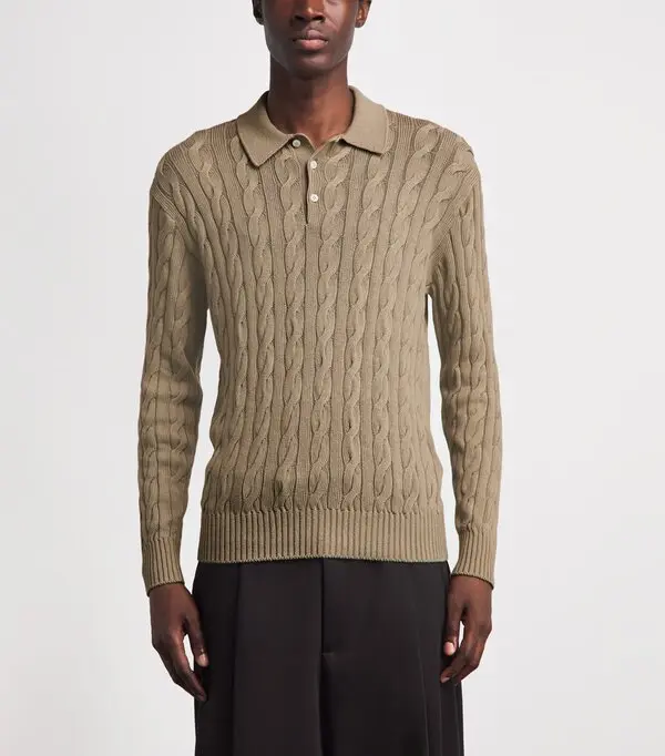 Ralph Lauren Purple Label Silk-cotton Cable-knit Polo Shirt