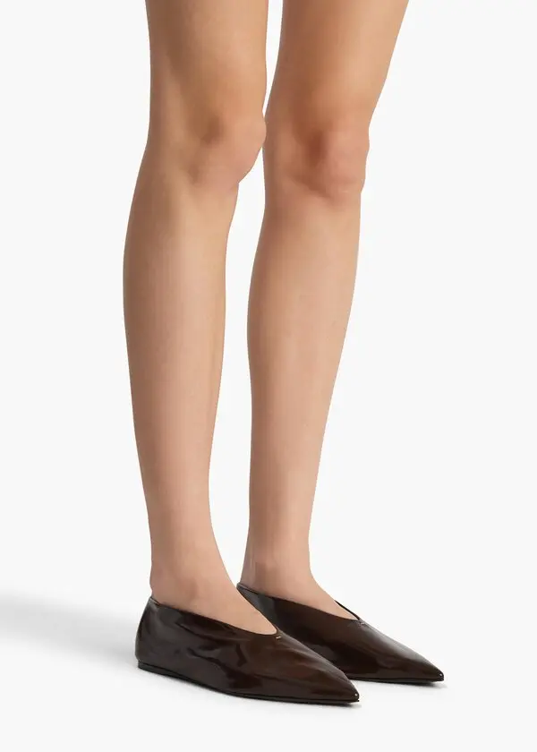 Khaite Miriam Ballerina In Glazed Leather - Cacao