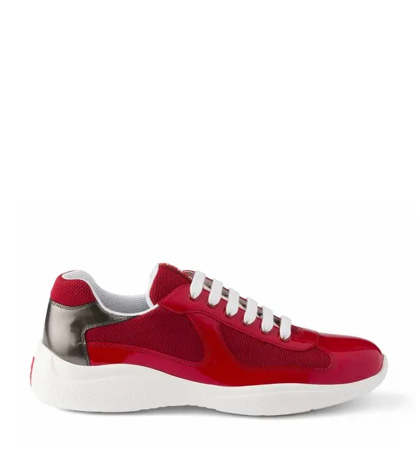 Prada Patent Leather-mesh America's Cup Sneakers - Red