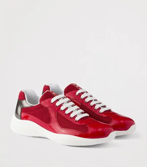 Prada Patent Leather-mesh America's Cup Sneakers - Red