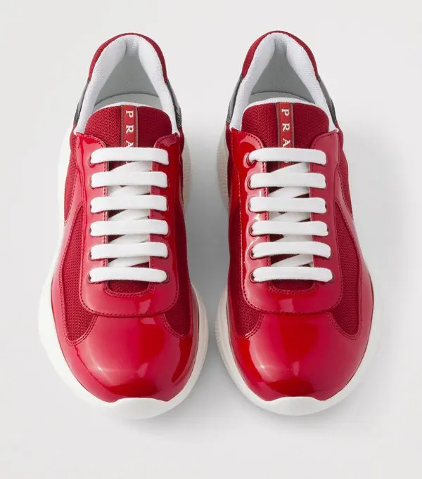 Prada Patent Leather-mesh America's Cup Sneakers - Red