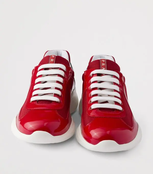 Prada Patent Leather-mesh America's Cup Sneakers - Red