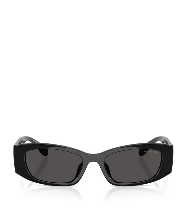 Michael Kors Rhodes Rectangle Sunglasses With Gold Tone Logo Detail - Black