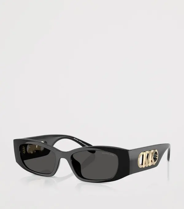 Michael Kors Rhodes Rectangle Sunglasses With Gold Tone Logo Detail