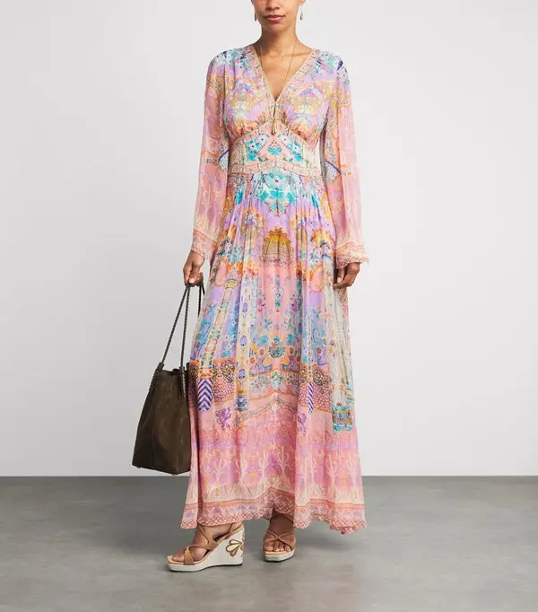 Camilla Silk Maxi Dress With Embellished V-neck