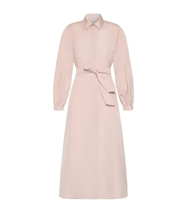 Max Mara Taffeta Maxi Shirt Dress With Puff Sleeves And Belt