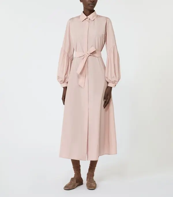 Max Mara Taffeta Maxi Shirt Dress With Puff Sleeves And Belt