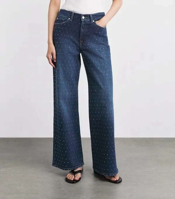 7 For All Mankind Lotta Wide-leg Jeans With Rhinestone Embellishments