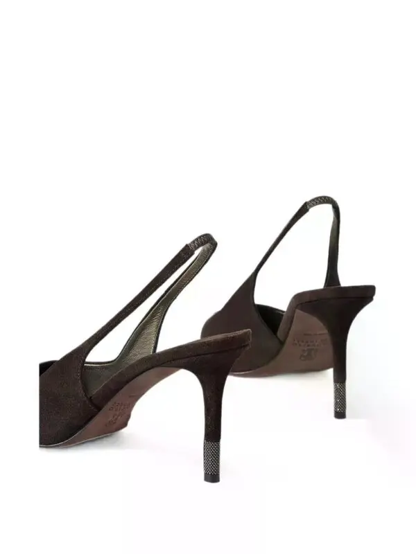 Brunello Cucinelli Suede Slingback Heels With Monili