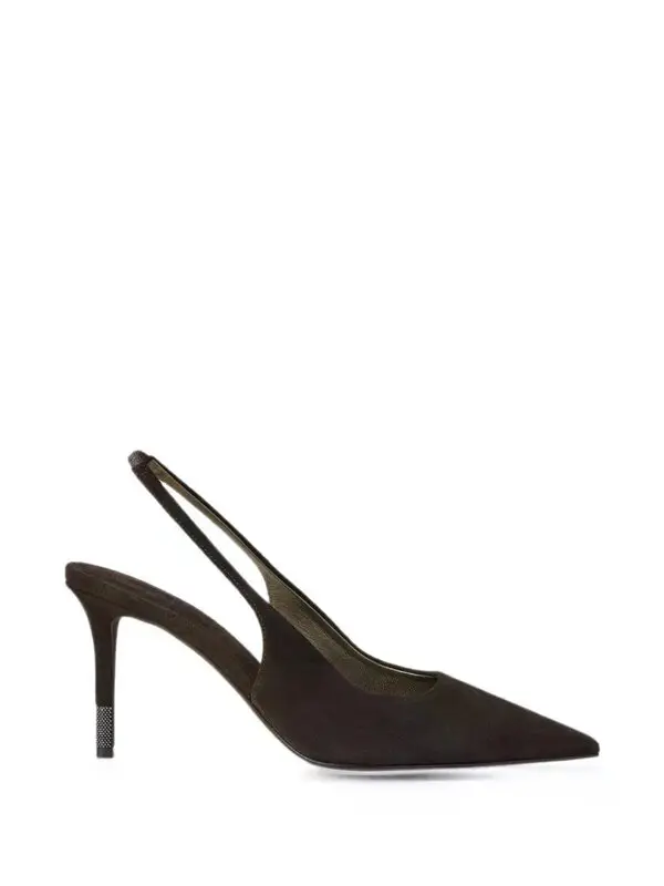 Brunello Cucinelli Suede Slingback Heels With Monili Detail