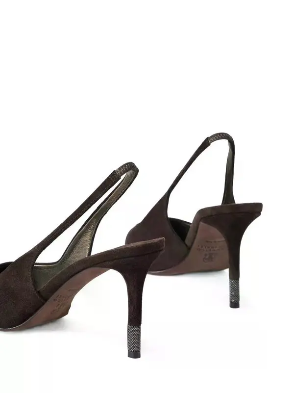 Brunello Cucinelli Suede Slingback Heels With Monili Detail