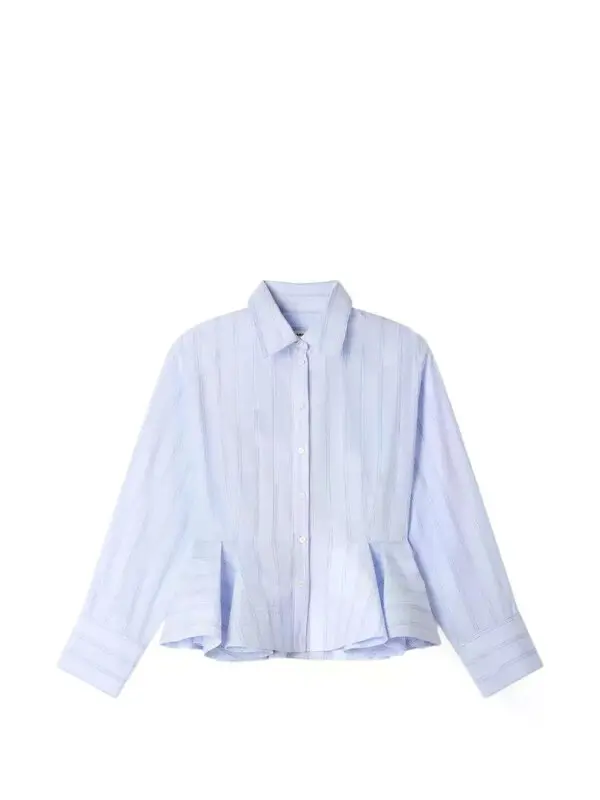 Sandro Striped Pleated Peplum Shirt - Blue