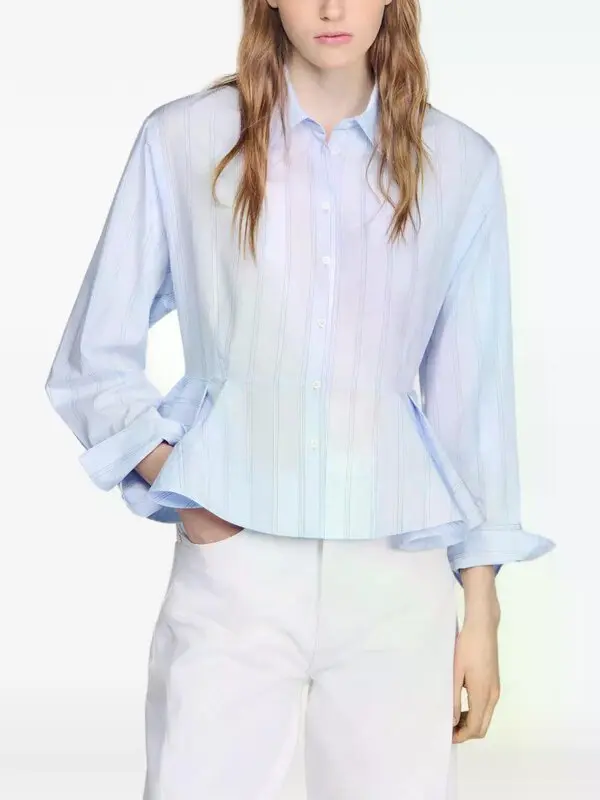 Sandro Striped Pleated Peplum Shirt