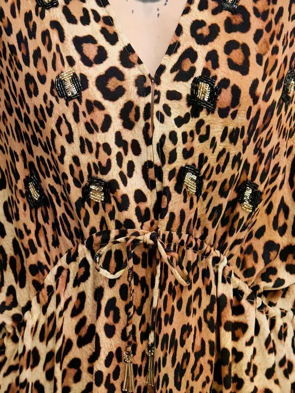 Lola Casademunt Leopard Print Sequin Embellished Maxi Dress