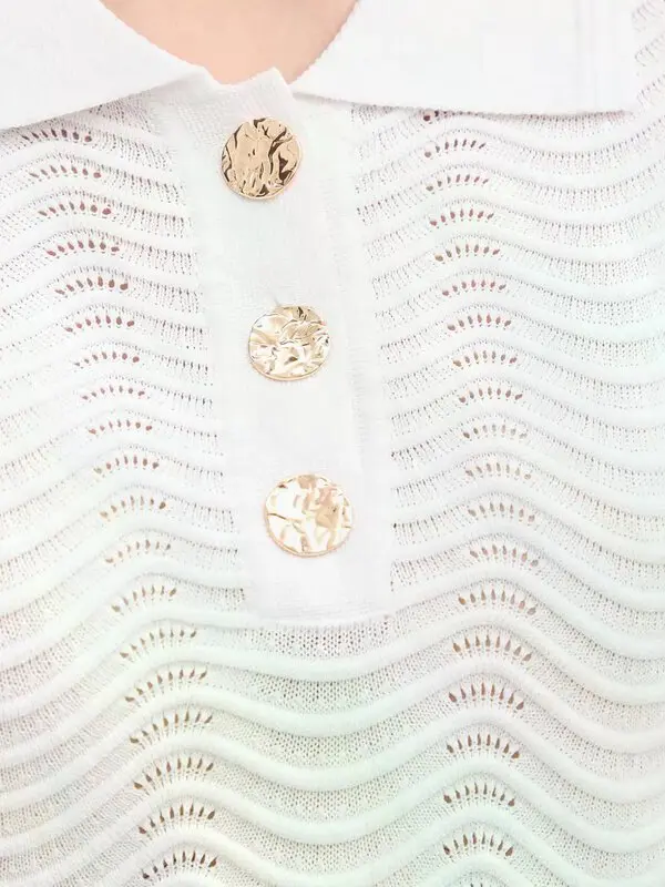 Joseph Ribkoff Wavy-knit Button-up Polo Shirt