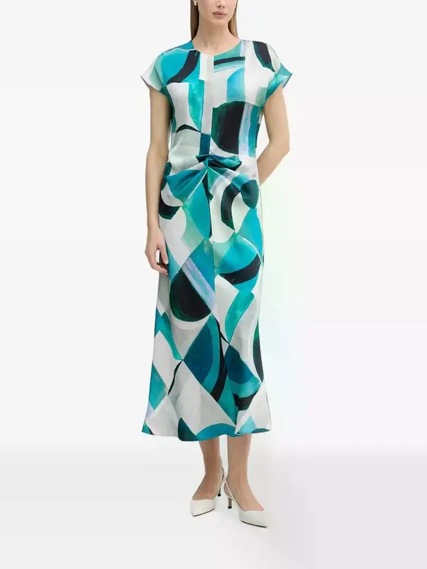 Joseph Ribkoff Abstract-print Twisted-waist Midi Dress - Blue