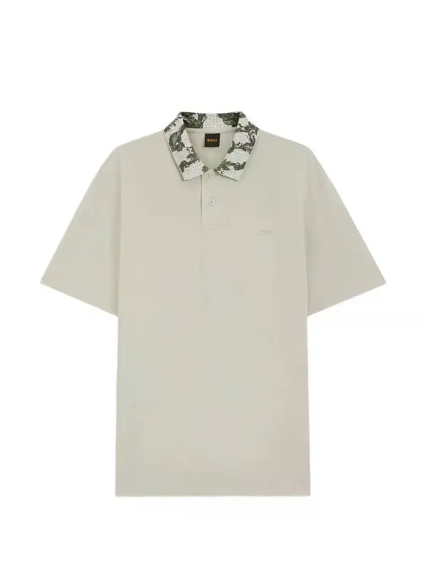 BOSS Relaxed-fit Polo With Jacquard Collar - Neutrals