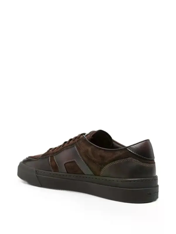 Santoni Suede-panelled Leather Sneakers