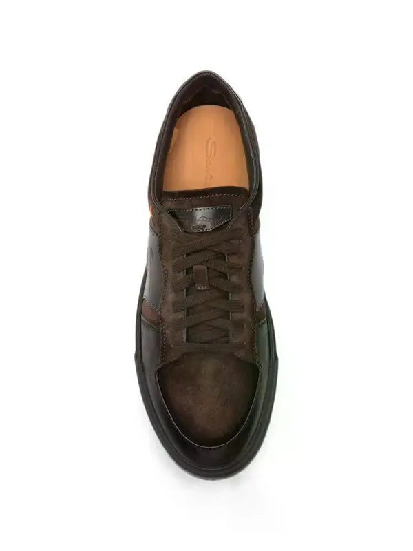 Santoni Suede-panelled Leather Sneakers