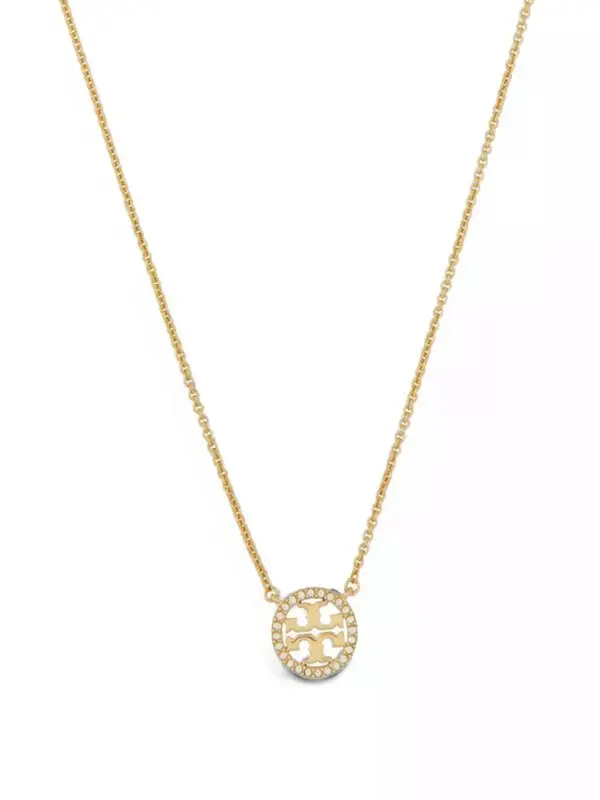 Tory Burch Miller Crystal-embellished Logo Pendant Necklace - Gold