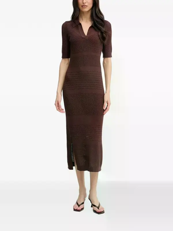 Joseph Ribkoff Perforated-knit Short-sleeve Midi Dress - Brown