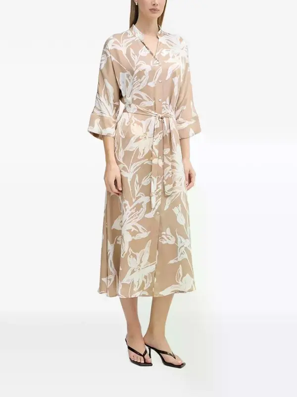 Joseph Ribkoff Beige Floral Print Belted Midi Dress
