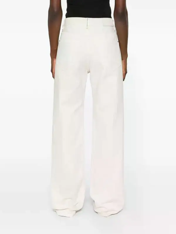 Brunello Cucinelli Beige Cotton Pressed Crease Wide Leg Jeans