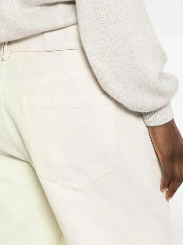 Brunello Cucinelli Beige Cotton Pressed Crease Wide Leg Jeans