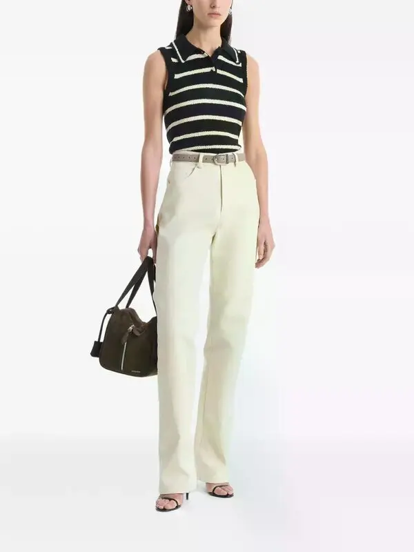 Altuzarra Sleeveless Striped Knit Polo Top - Black