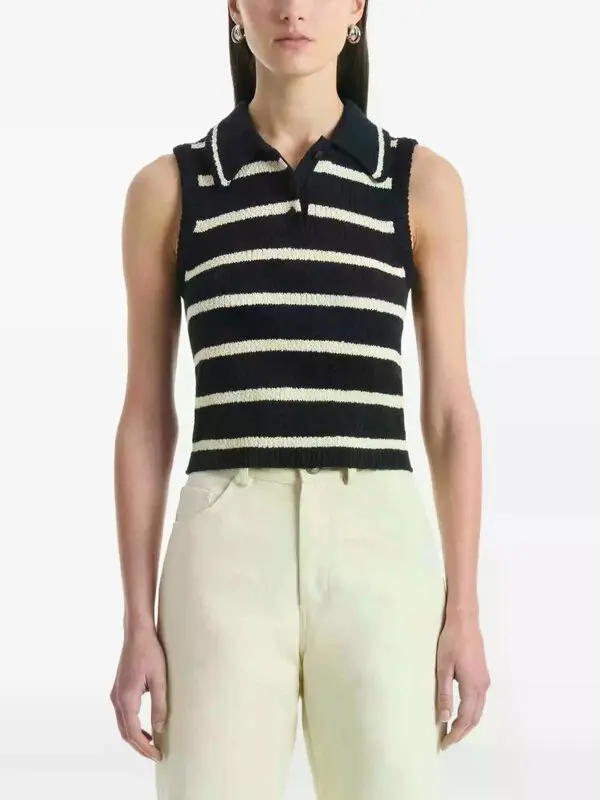 Altuzarra Sleeveless Striped Knit Polo Top - Black