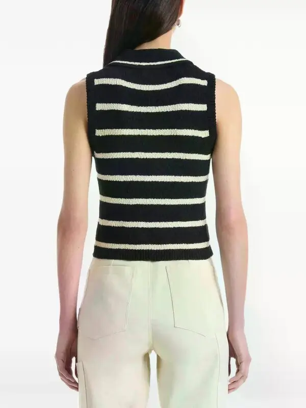 Altuzarra Sleeveless Striped Knit Polo Top - Black
