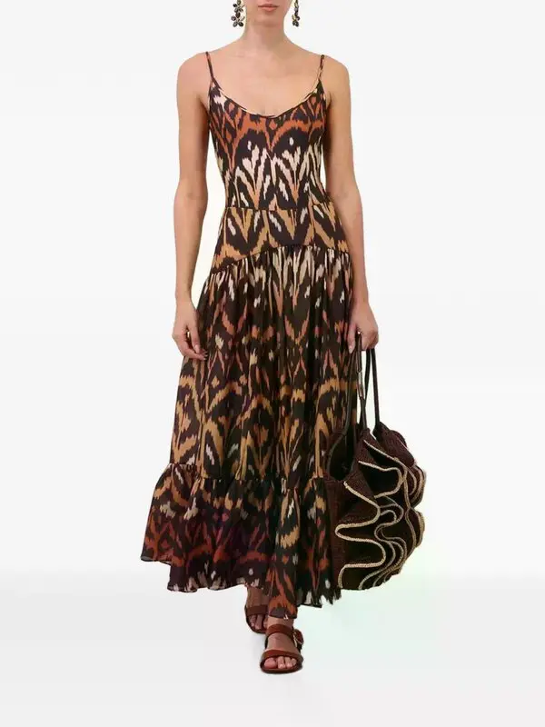 Zimmermann Aster Silk Midi Skirt - Brown