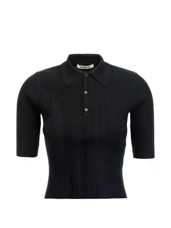 Auralee Ribbed-knit Polo Shirt