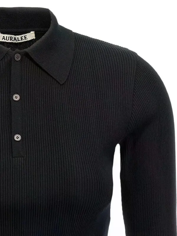 Auralee Ribbed-knit Polo Shirt