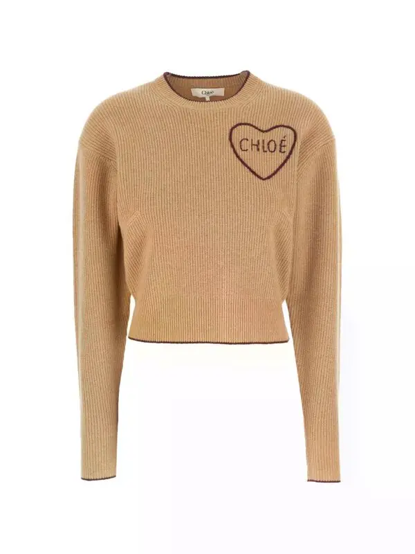 Chloé Embroidered-heart Ribbed-knit Sweater - Brown