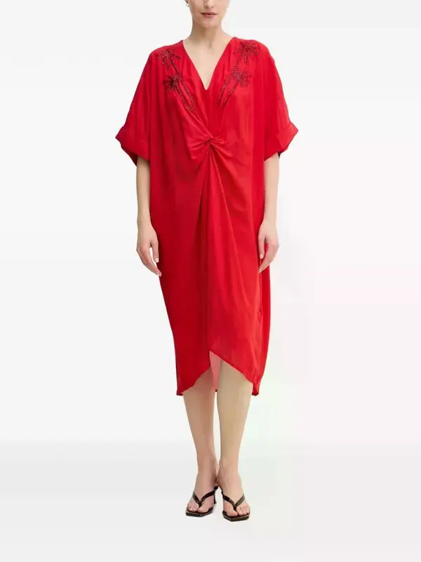 Lola Casademunt Bead-embellished Twist-detail Midi Dress - Red