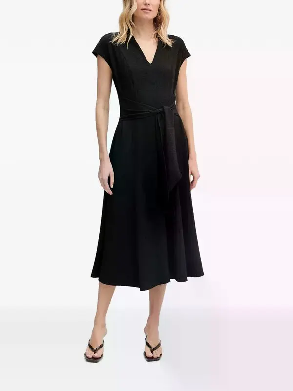 Joseph Ribkoff Belted Crinkled-finish Midi Dress