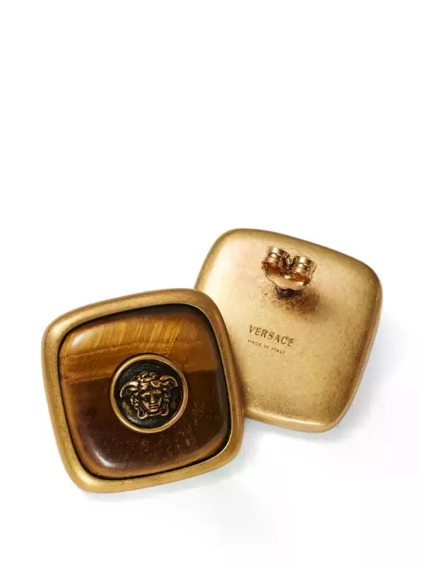 Versace Aura Earrings With Tiger's Eye And Medusa Hardware