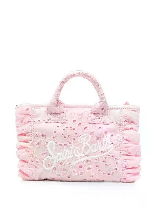 MC2 SAINT BARTH Vanity Mini Volant Ruffled Broderie-anglaise Tote Bag - Pink