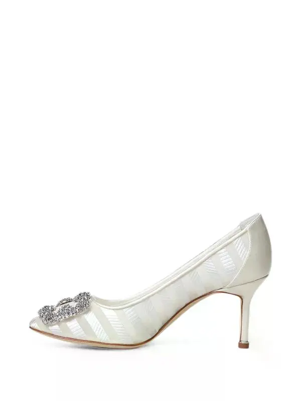 Manolo Blahnik Crystal-buckle Striped Pumps